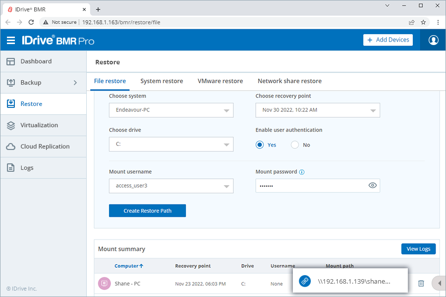 IDrive® BMR restore instructions