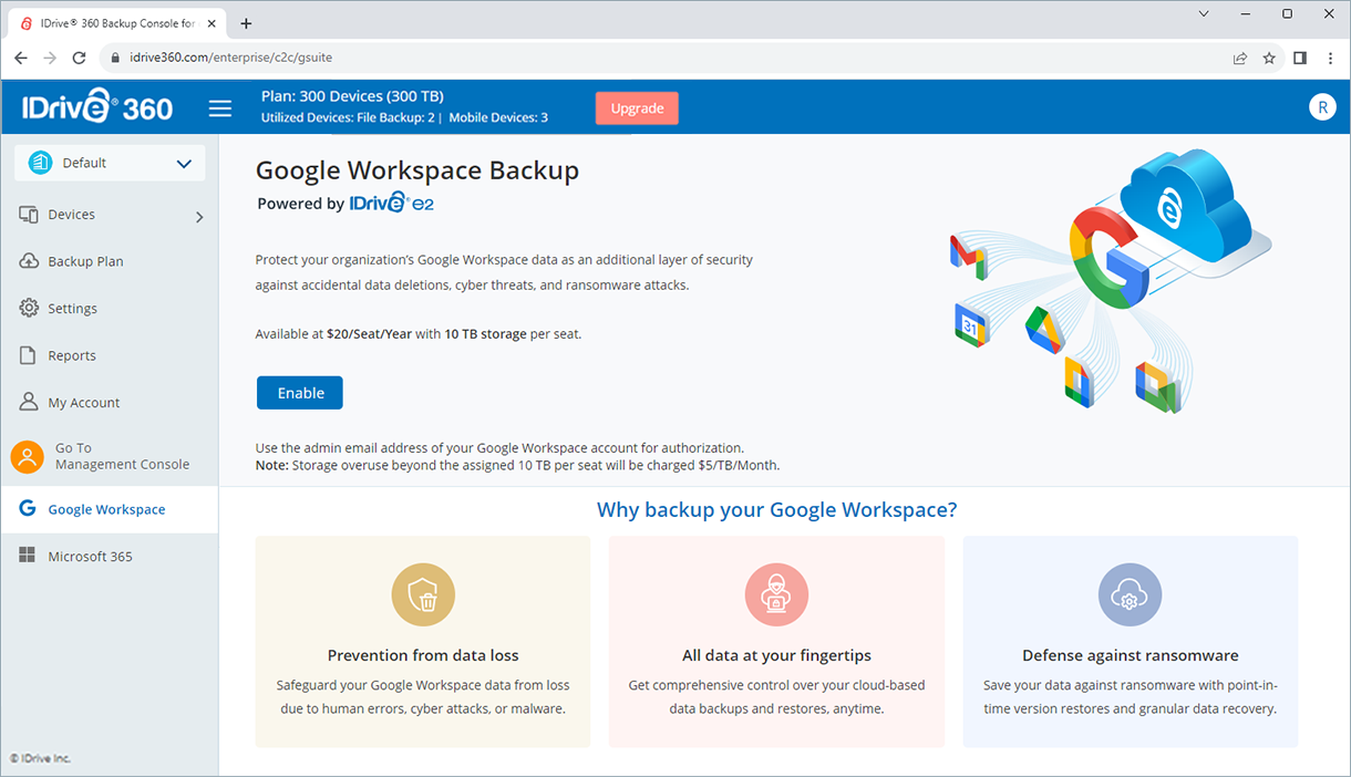 IDrive® 360 Google Workspace Online Backup