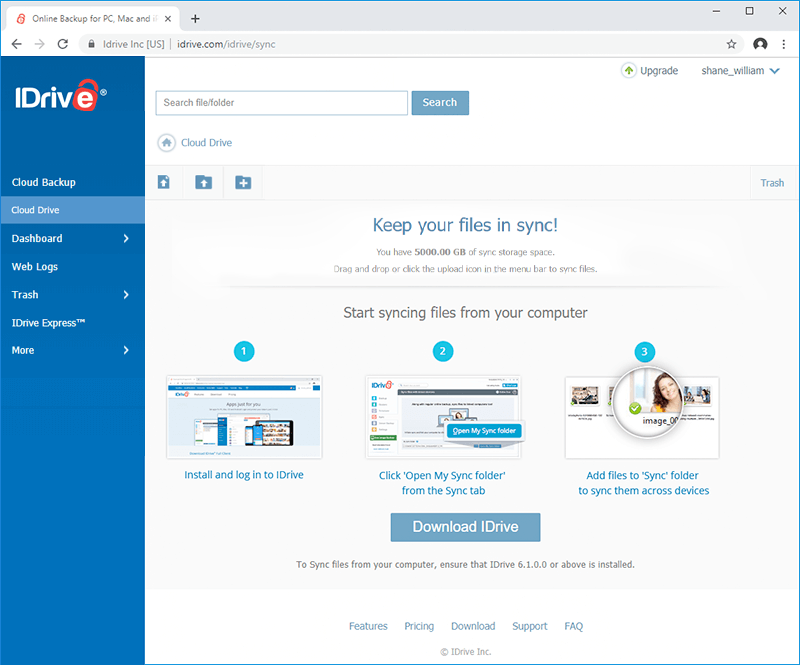 How to access, upload, sync files via IDrive web interface