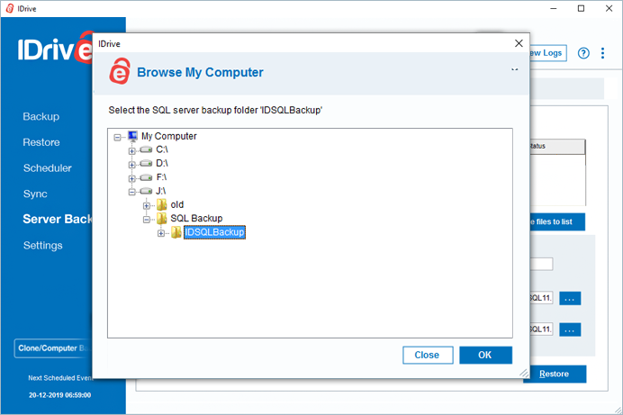 Restore SQL Server data from IDrive® Cloud
