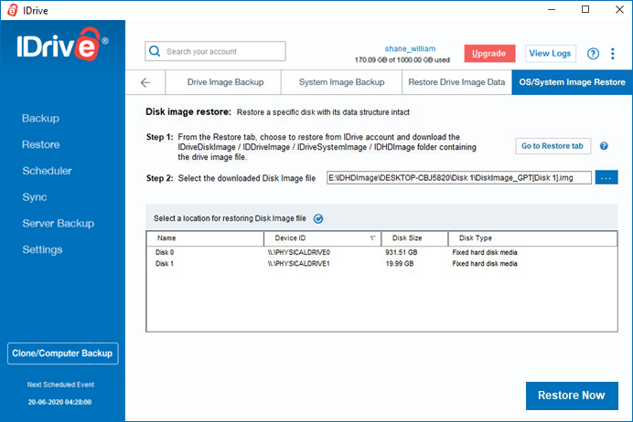IDrive® Disk Clone Restore Instructions (OS/system)