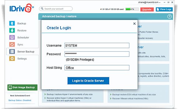 Backup Oracle Server Data Using Idrive® 6534