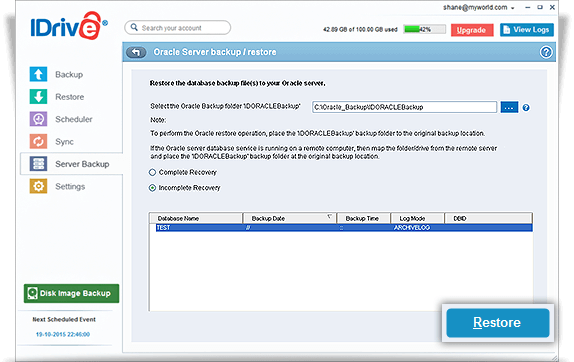 Restore Oracle Server Data Using Idrive®