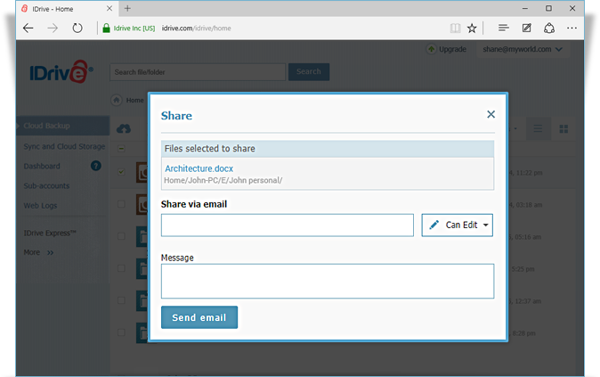 Questions on file sharing, and managing shared files via IDrive® web ...