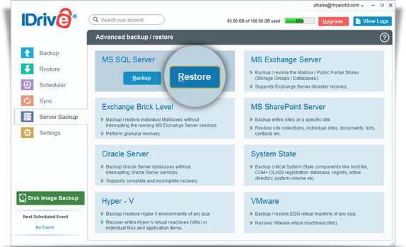Restore Servers and Databases using IDrive Express™