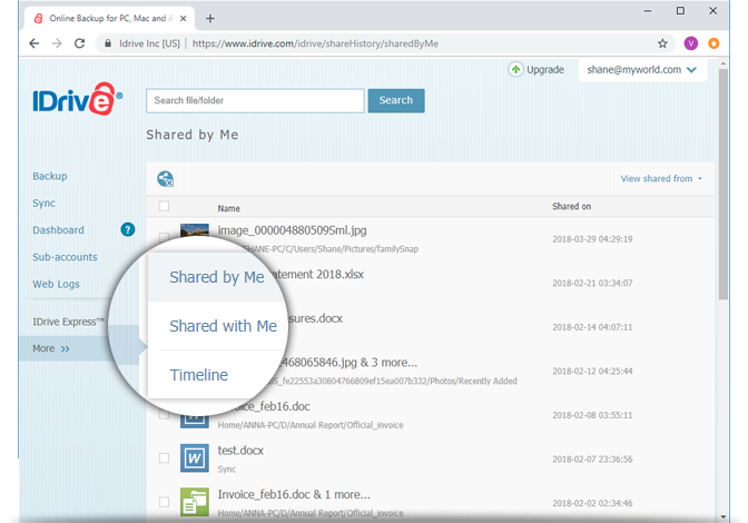 Questions on file sharing, and managing shared files via IDrive® web ...