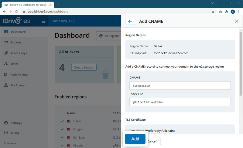 IDrive® e2 - Create a CNAME record