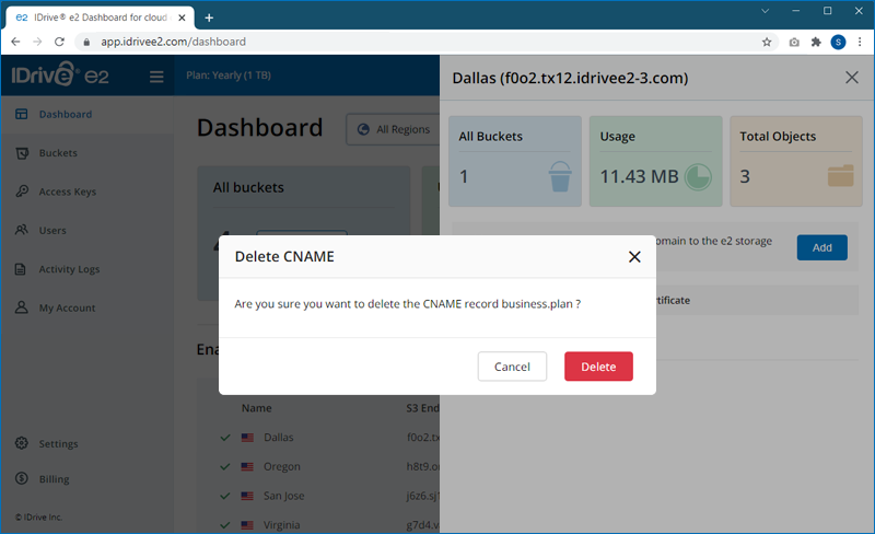 IDrive® e2 - Create a CNAME record