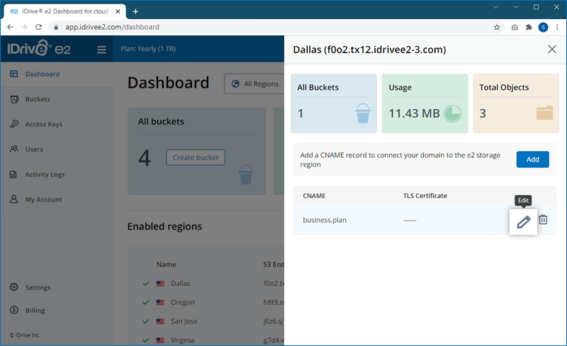 IDrive® e2 - Create a CNAME record