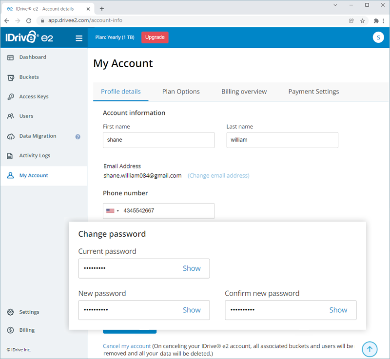 FAQs about IDrive® e2 account management